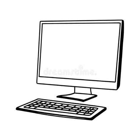 Computer Monitor With Keyboard Outline Icon Vector Design Stock