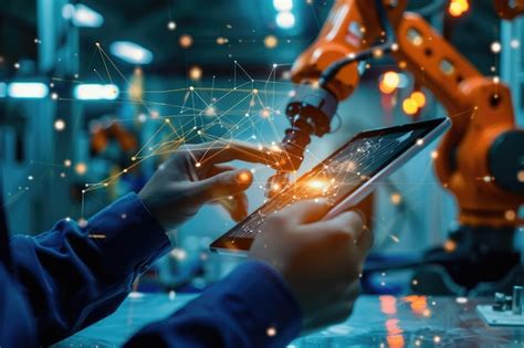 Premium Photo Industrial Engineer Manages Robotics With Ai And Automation Technology