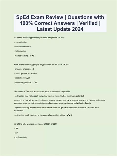 Sped Exam Review Questions With 100 Correct Answers Verified Latest Update 2024 Sped