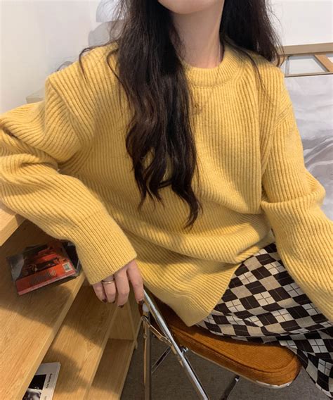 7colors 러블리 루즈핏 니트 스웨터 라운드넥 로우숄더 박시 오버핏 골지 단색 솔리드 허리시보리 베이직 풀오버 니트티 겨울 도톰 폭닥 부드러운 따뜻한 캐주얼 힙한