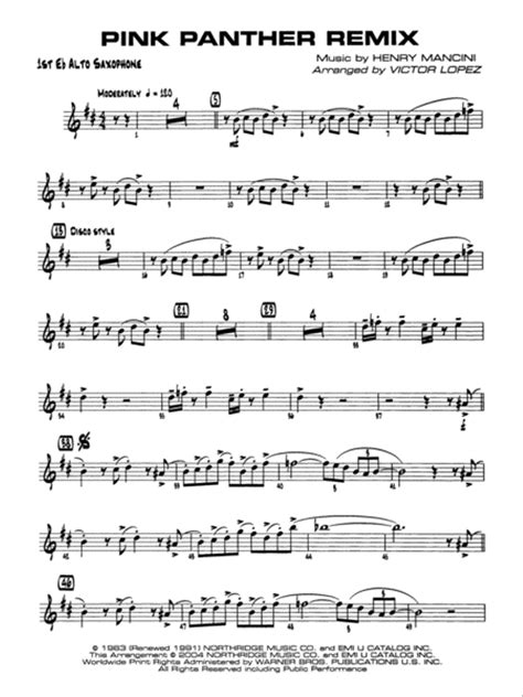 Pink Panther Remix E Flat Alto Saxophone By Henry Mancini Jazz