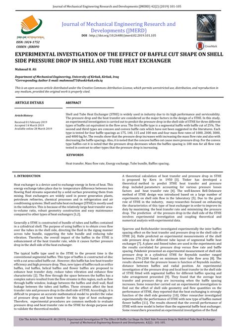 PDF Experimental Investigation Of The Effect Of Baffle Cut Shape On