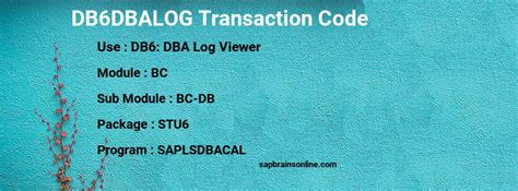 Db6dbalog Sap Tcode For Db6 Dba Log Viewer