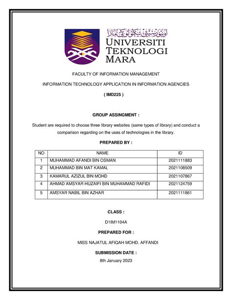 Imd225 Group 2 Group Assingment D1im1104a Faculty Of Information