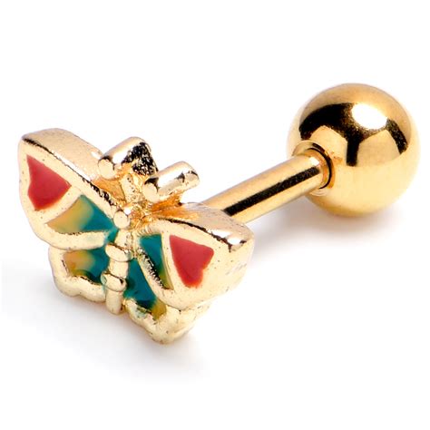 16 Gauge 14 Gold Tone Sunrise Butterfly Cartilage Tragus Earring
