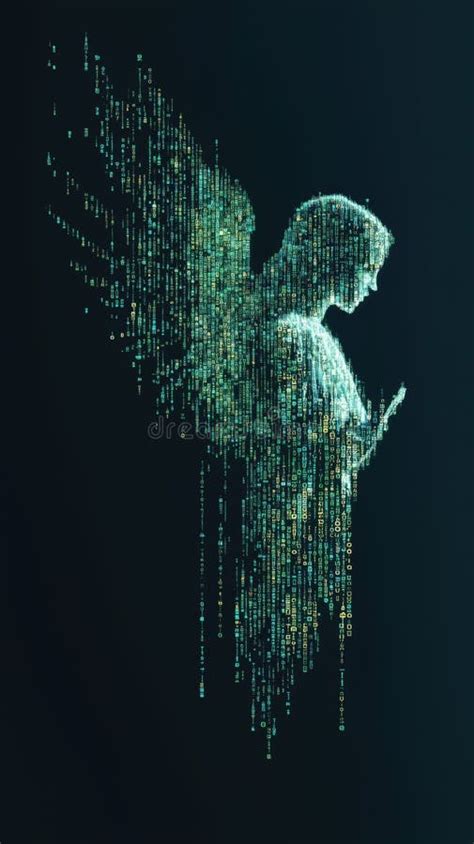 Digital Angel Figure Composed Of Binary Code Symbolizing Spirituality Stock Illustration