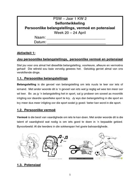 Jaar 1 Psw Kw 2 Week 3 4 Selfontwikkeling Vermoens En Potensiaal Inligting Pdf