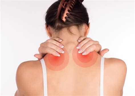 Muscle Spasm Woman With Neck And Shoulder Pain And Injury Back View