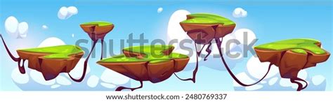 Arcade Game Level Landscape Flying Island Stock Vector Royalty Free