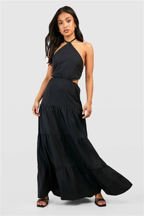 Petite Halter Split Leg Maxi Dress Boohoo Uk