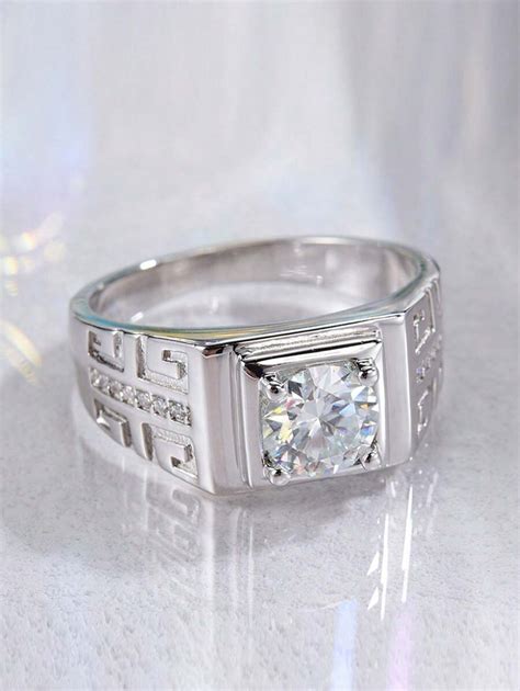 1pc 1ct Luxury S925 Sterling Silver Moissanite Rings For Men