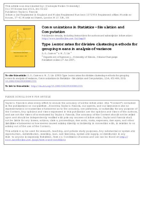 pdf type i error rates for divisive clustering methods for grouping means in analysis of