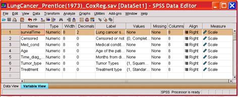 lung cancerprentice 1973 coxreg sav [dataset 1] spss data editor