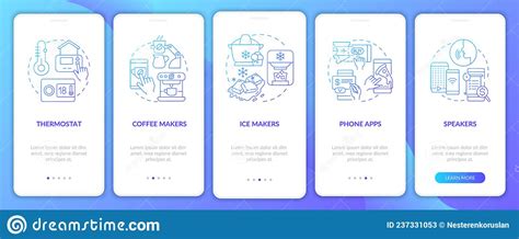 Examples Of Daily Automation Blue Gradient Onboarding Mobile App Screen Stock Vector