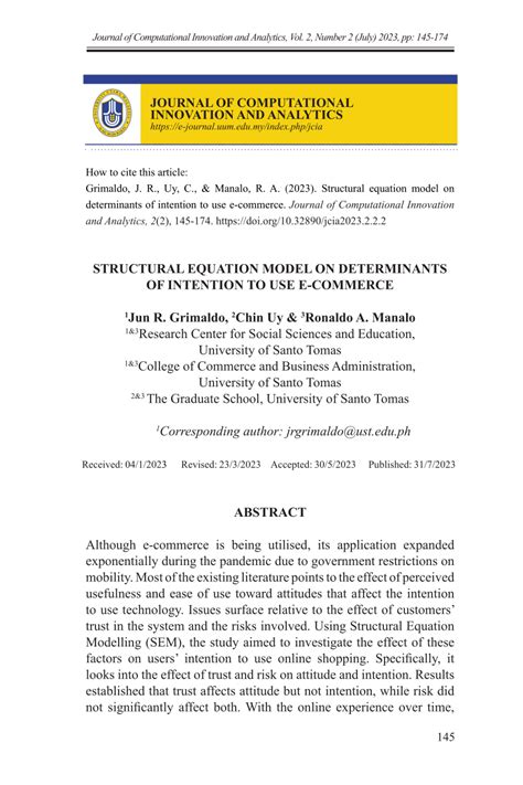 Pdf Structural Equation Model On Determinants Of Intention To Use E Commerce