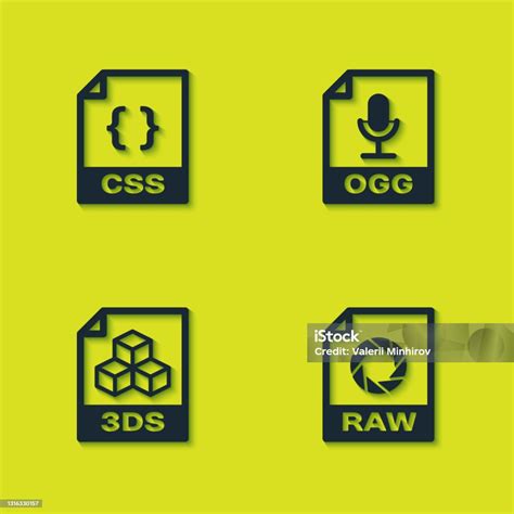 Set Css File Document Raw 3ds And Ogg Icon Vector Stock Illustration