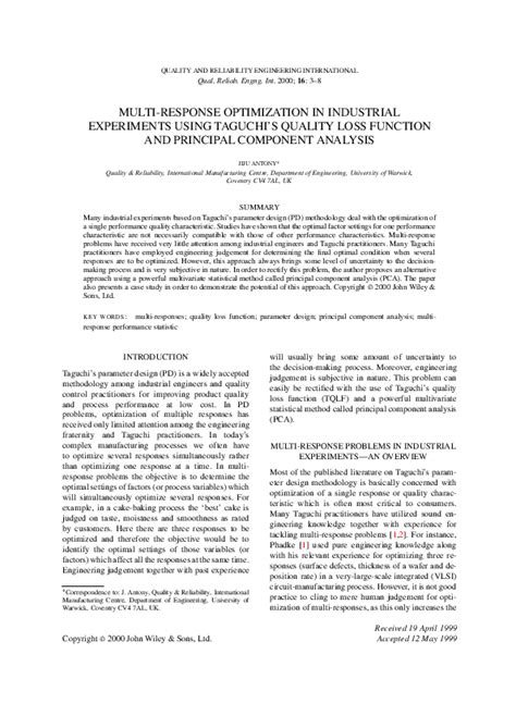 pdf multi‐response optimization in industrial experiments using