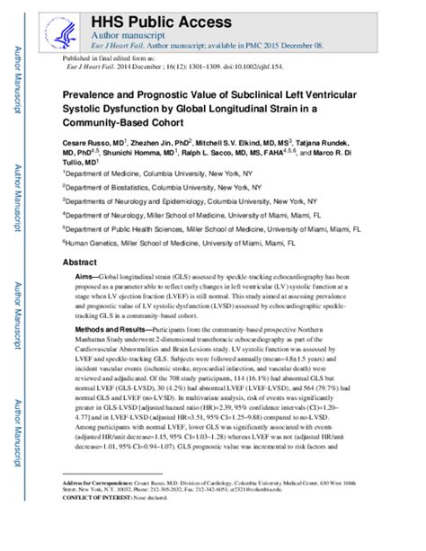 Pdf Prevalence And Prognostic Value Of Subclinical Left Ventricular Systolic Dysfunction By