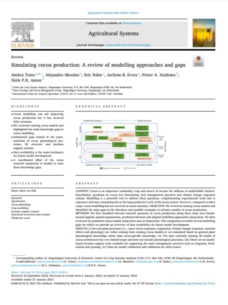 Simulating Cocoa Production A Review Of Modelling Approaches And Gaps CGIAR