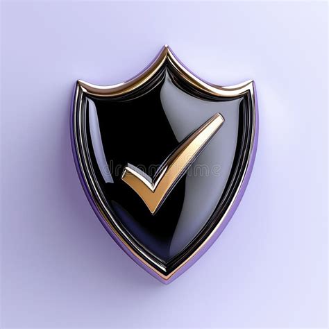 Glossy Shield Emblem With Check Mark Symbolizing Security Protection Assurance And Trust In