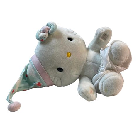 Hello Kitty Seated 12 Plush With Night Cap And Matching Bow In Good P