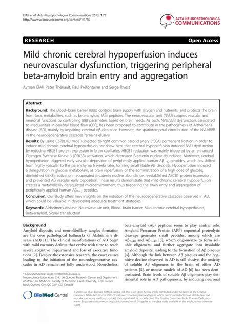 Pdf Mild Chronic Cerebral Hypoperfusion Induces Neurovascular Dysfunction Triggering