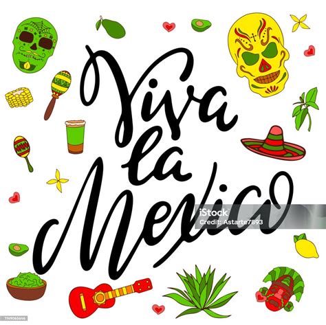 전통적인 멕시코 문구 손으로 그린 레터링 디자인 벡터 밝은 인쇄 상의 그림입니다 0명에 대한 스톡 벡터 아트 및 기타 이미지