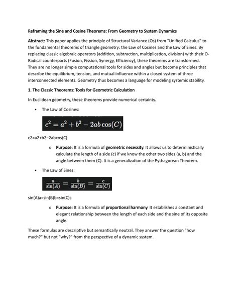 Pdf Reframing The Sine And Cosine Theorems From Geometry To System Dynamics