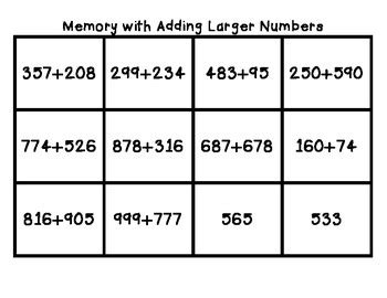 Memory Game With Addition By Raising The Bar TPT