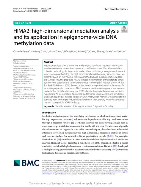 Pdf Hima2 High Dimensional Mediation Analysis And Its Application In