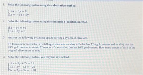 Solved 1 Solve The Following System Using The Substitution