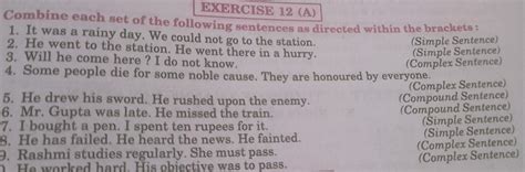 EXERCISE A Combine Each Set Of The Following Sentences As Directed W