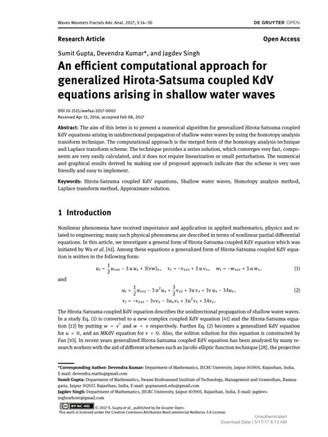 Pdf An Efficient Computational Approach For Generalized Hirota Satsuma Coupled Kdv Equations