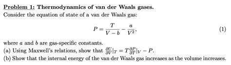 Solved Problem 1 Thermodynamics Of Van Der Waals