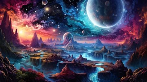 Premium Ai Image A Surreal Landscape Of A Multiverse With Vibrant
