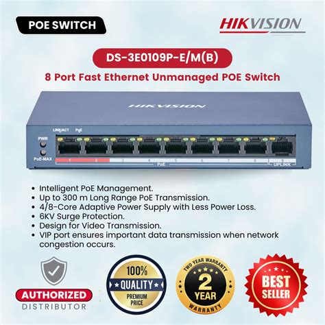 Hikvision Ds 3e0310p E M 8 Port Fast Ethernet Unmanaged Poe Switch