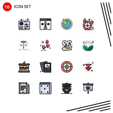 Mobile Interface Flat Color Filled Line Set Of 16 Pictograms Of Design Target Programming