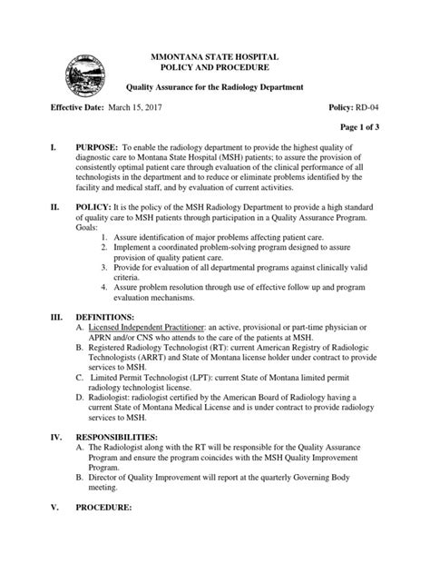 Qa For Radiology Department Pdf Quality Assurance Radiology