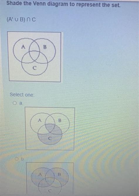 Solved Shade the Venn diagram to represent the set. (A' U B) | Chegg.com