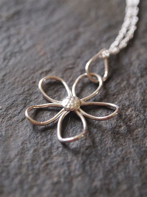 Sterling Silver Flower Necklace Folksy