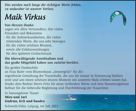 Traueranzeigen Von Maik Virkus Märkische Onlinezeitung Trauerportal