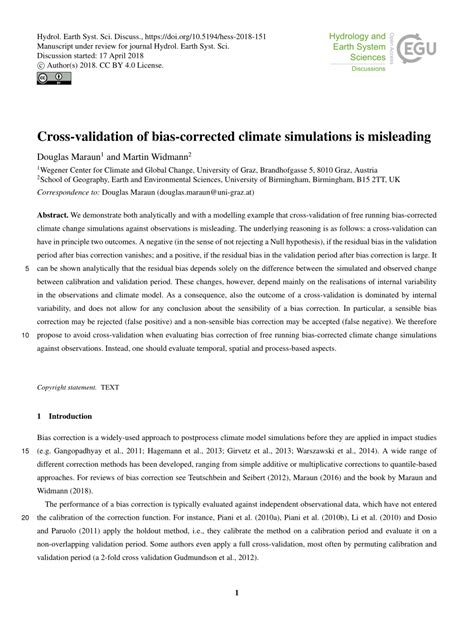 Pdf Cross Validation Of Bias Corrected Climate Simulations Is Misleading