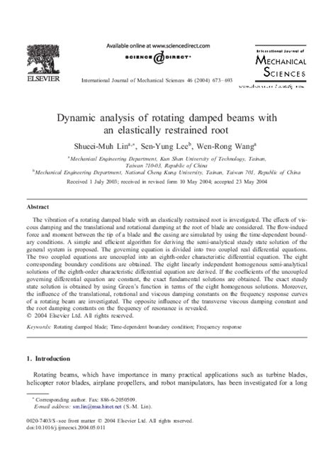 pdf dynamic analysis of rotating damped beams with an elastically