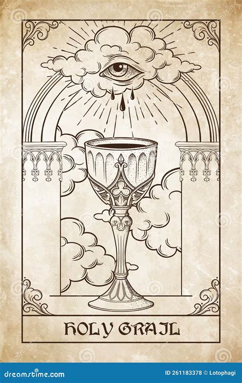 Holy Grail Goblet And Eye Of God In Front Of The Gothic Arch Vector