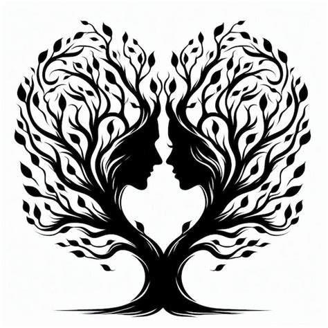 Silhouette Art Male And Female Trees Their Branches Entwined In An Eternal Embrace Premium AI