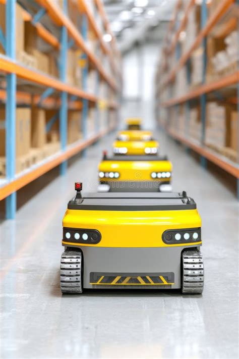 Automated Guided Vehicles Moving Goods Inside Warehouse Stock Image Image Of Technology Cargo