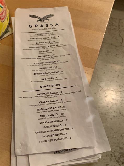 Menu At Grassa Restaurant Portland Sw Washington St