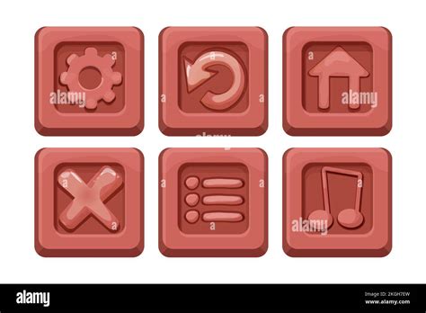 Set Menu Ui Buttons On Stone Block In Comic Cartoon Style Game Design Element Interface Object