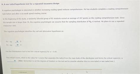 Solved 8 A One Tailed Hypothesis Test For A