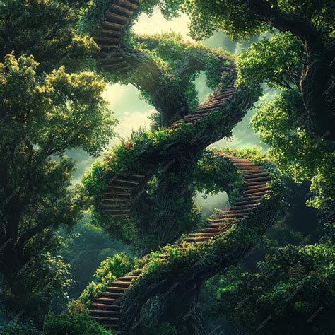 Winding Staircases Ascending The Branches Of A Giant Beanstalk